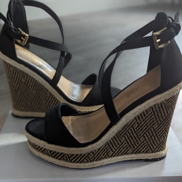 Shoe Dazzle | Shoes | Black And Tan Wedges Size 7 Bought For My ...